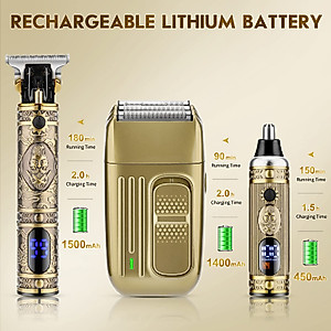 Dumite Hair Clippers for Men,Professional Cordless Barber Trimmer Set,Nose and Ear Hair Trimmer with Razor Replacement Head,USB Rechargeable Hair Cutting Grooming Kit-LED Display (Gold-1)