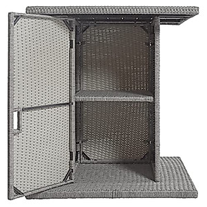 Merax Outdoor Wicker Bar Table Set, 5-Piece Patio Bar Set, PE Rattan Wicker Dining Table with 4 Stools, Storage Shelf for Backyard, Porch, Poolside (Gray 5-Piece)