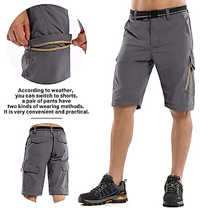 Hiking Pants for Men Convertible Zip Off Boy Scout Quick Dry Lightweight Cargo Travel Safari Pants (6088 Grey 32)