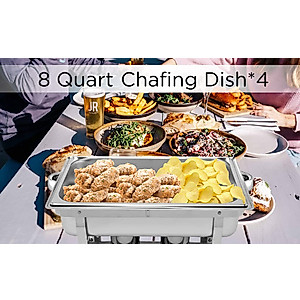 Kweetle Pack of 4 Chafing Dish 8 Quart Stainless Steel Foldable Rectangular Chafer Full Size Food Pan Fuel Holder and Lid Food Warmers for Pary Banquet Buffets