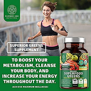 2-Pack N1N Premium Organic Green Superfood, Fruits & Veggies [28 Powerful Ingredients] Natural Supplement with Alfalfa, Beet Root & Tart Cherry for Energy, Immunity, Digestion, Made in USA, 120 Ct
