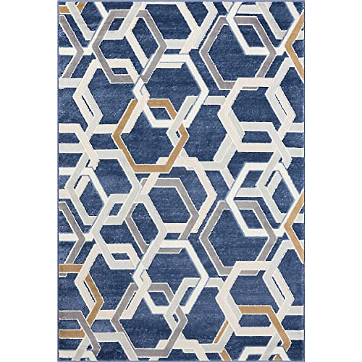 Abani Atlas 5'x8' Blue/Grey Area Rug, Hexagon Design - Durable Non-Shedding - Easy to Clean