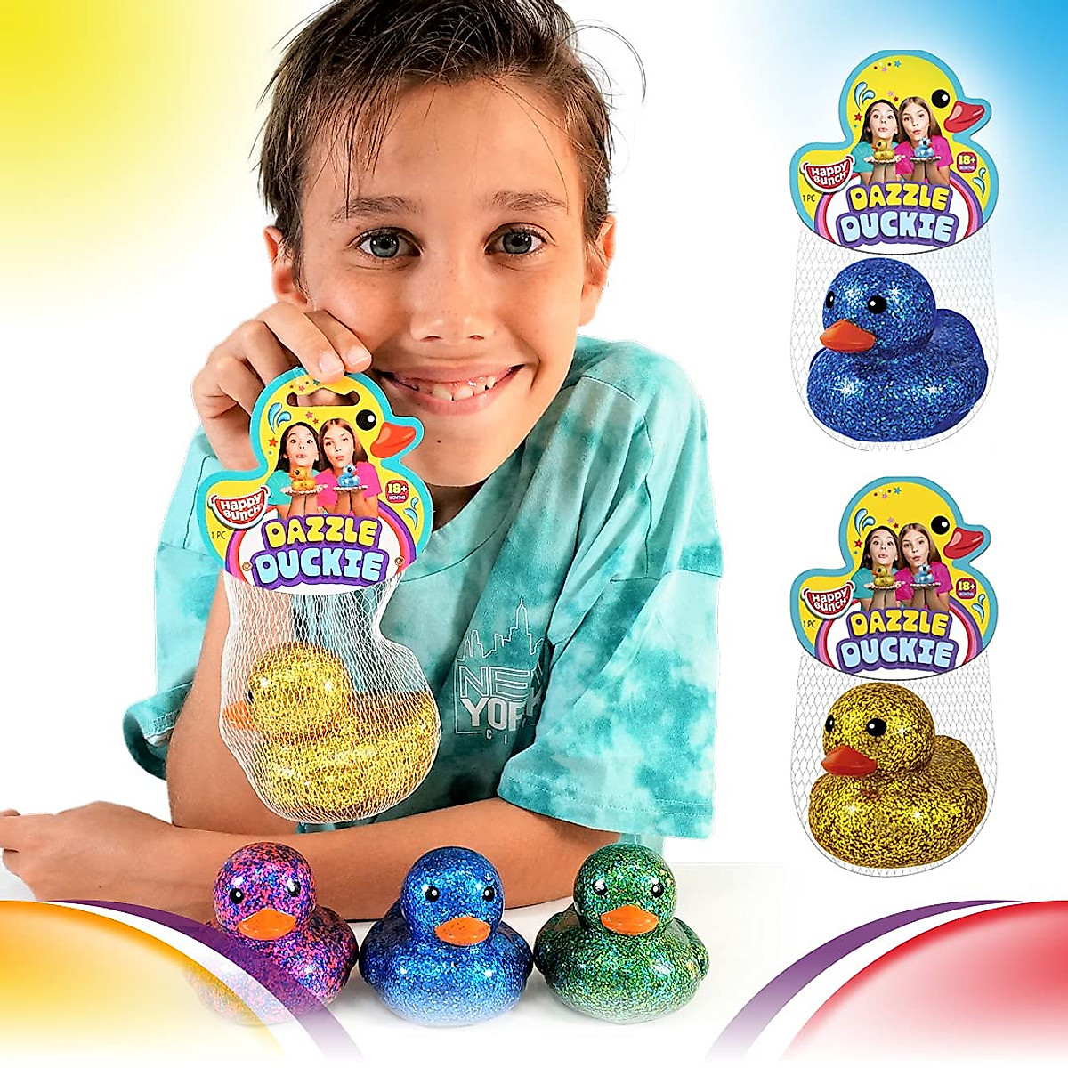 JA-RU Giant Glitter Rubber Ducks (4 Rubber Duckies Assorted) Baby Bath Toys & Pool Beach Essentials. Stress Relief Sensory Play Fidget Toy. Bulk Pinata Filler Stocking Stuffer. 4343-4s