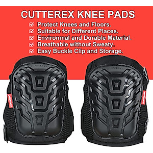 CUTTEREX FLAT Knee Pads for All Kneeling Works, Professional Knee Cushions, Heavy Duty and Protection Design Knee Pad for Flooring, Gardening, Comfortable and Durable, Anti-Skid and Adjustable Clips