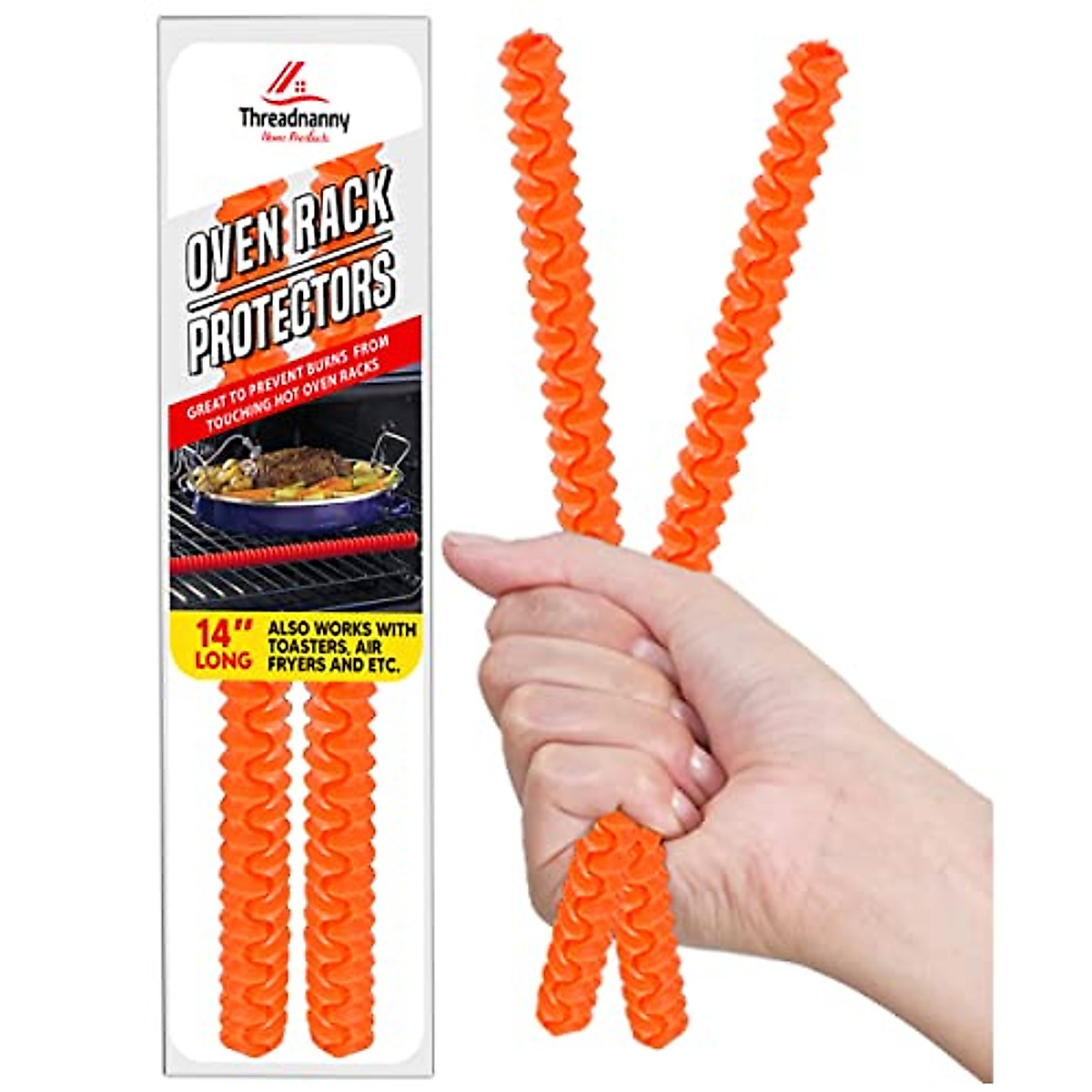 Silicone Oven Guard for Rack Covers - Oven Rack Protector - heat shield for toaster oven - silicone oven rack shields - Silicone Oven Rack Protector Against Burns and Scars 14 inches (Orange)