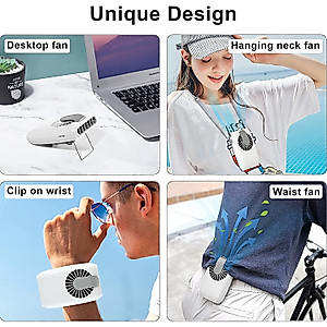Sagekia Rechargeable Necklace Fan, Portable Neck Fan, Personal Fan Wearable, Waist Clip Fan, Completely Free Hands, Perfect for Outdoor Work/Travel/Camping/Fishing/Sports/Farm