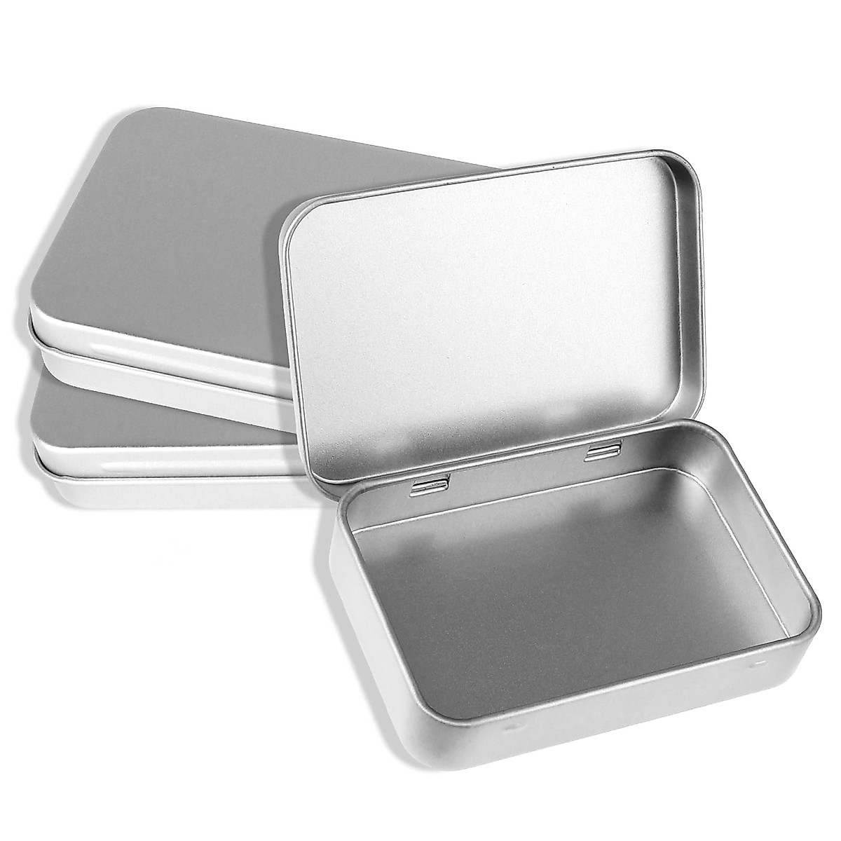 3 Pack Tin Box Containers 3.46 x 2.36 x 0.7 Inch Rectangular Metal Tin Box with Lid Empty Hinged Tins Box Containers Metal Storage Box with Hinge Lids for Home Organizer Storage Candy Jewelry, Silver