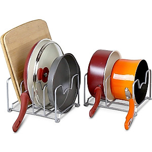 SimpleHouseware 2PK Kitchen Cabinet Pan and Pot Lid Organizer Rack, Total 6 Compartments, Silver