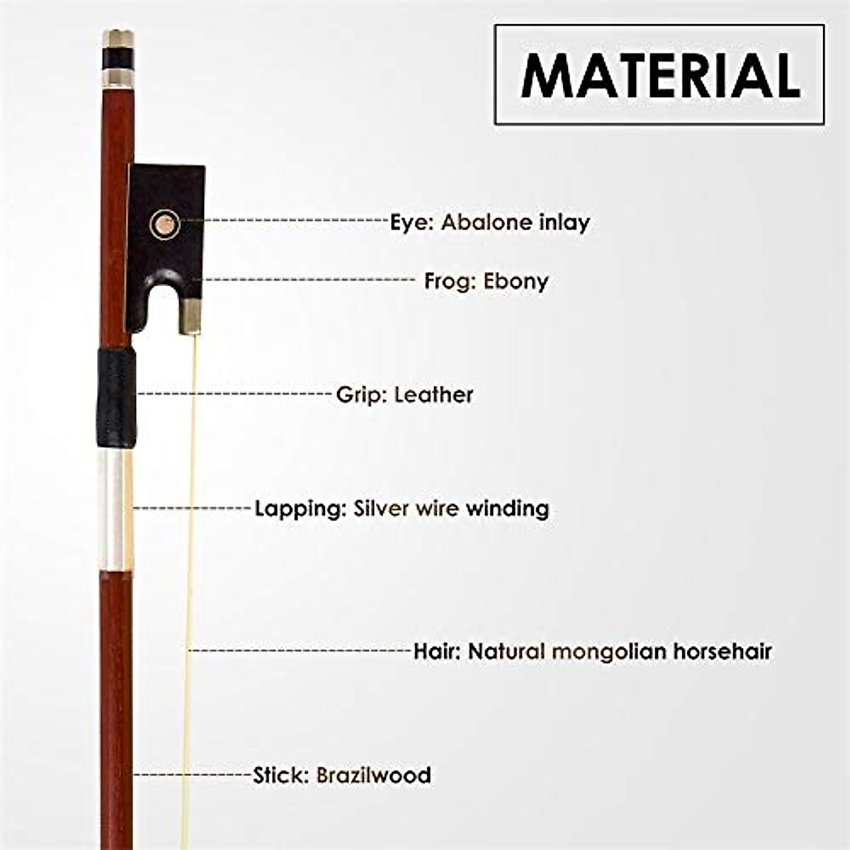 AMZZ 4/4 Full Size Student Violin Bow - Handcrafted Brazilwood Stick, Well-Balanced, Horsehair for 4/4 size violins and 12-13" violas（4 4 Violin Bow）