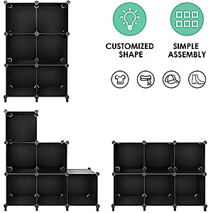 TomCare Cube Storage 6-Cube Closet Organizer Storage Shelves Cubes Organizer DIY Plastic Closet Cabinet Modular Book Shelf Organizing Storage Shelving for Bedroom Living Room Office, Black