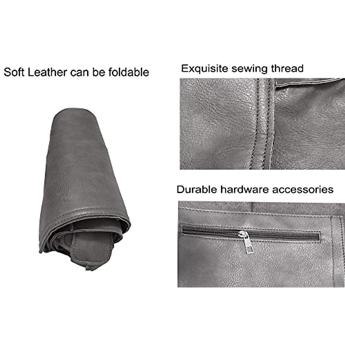 Oversized Soft Leather Shoulder Bag Foldable Hobo Bag Weekend Travel Tote (Grey)