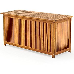 cucunu Outdoor Storage Box 65 Gallon Wooden Deck Boxes for Patio Garden Pool 46x20x24 Inch Waterproof Wood Chest Large Container