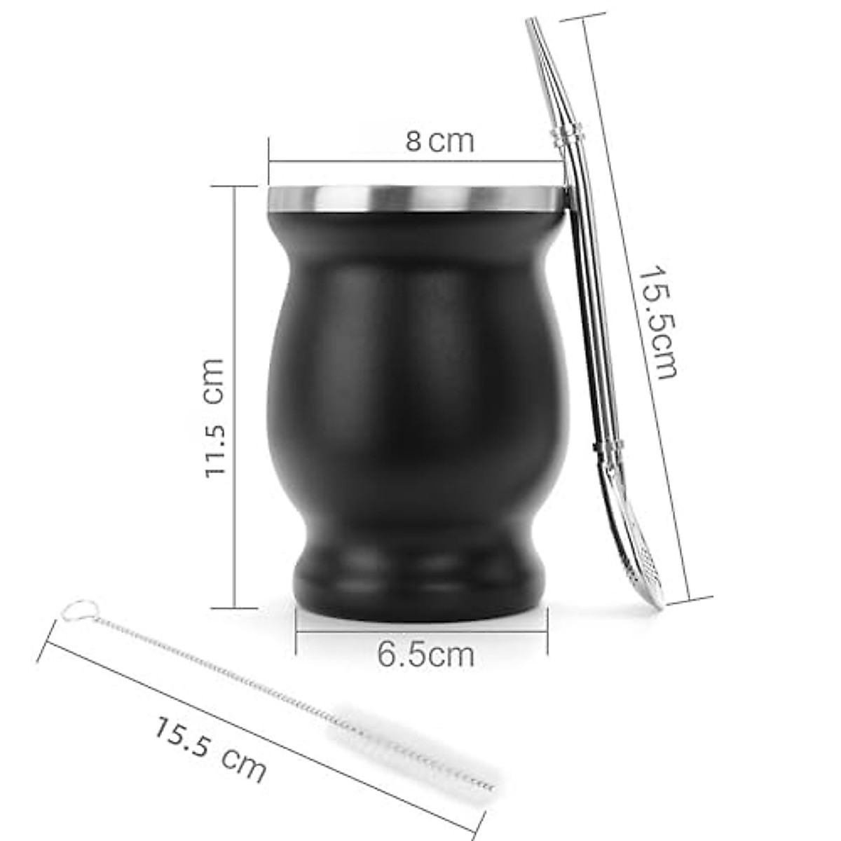 FAMKX 8oz Yerba Mate Cup With Bombillas Straw & Cleaning Brush, Stainless Steel Double wall Travel Gourd Mug Tumbler, (Wood grain)