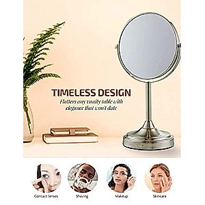 Ovente 7'' Tabletop Makeup Mirror with Stand, 1X & 7X Magnification, Adjustable Double Sided Round Magnifier, Ideal for Dresser, Vanity, Office Station & Bathroom, Nickel Brushed MNLCT70BR1X7X