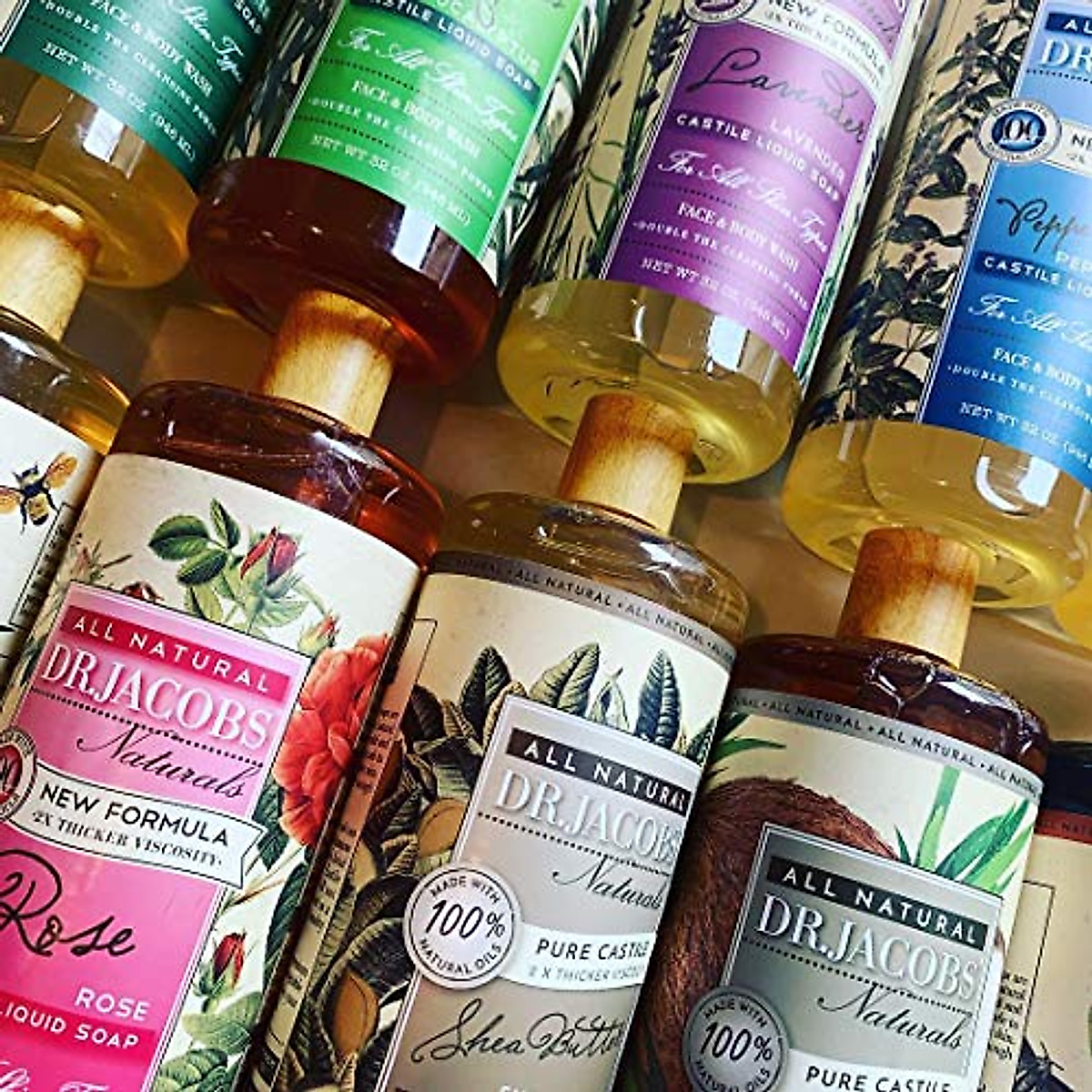 Dr Jacobs Naturals 32 Oz. 2 Pack Pure Castile Liquid Soap - No Palm Oil, GMO Free - Multi-Purpose for Face, Hair, Laundry and Dishes - Hypoallergenic and Dermatologist Approved (Rose & Charcoal)