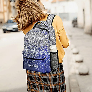 Navy Blue Print Personalized Student Backpack Waterproof Schoolbag Casual Travel Daypack with Name