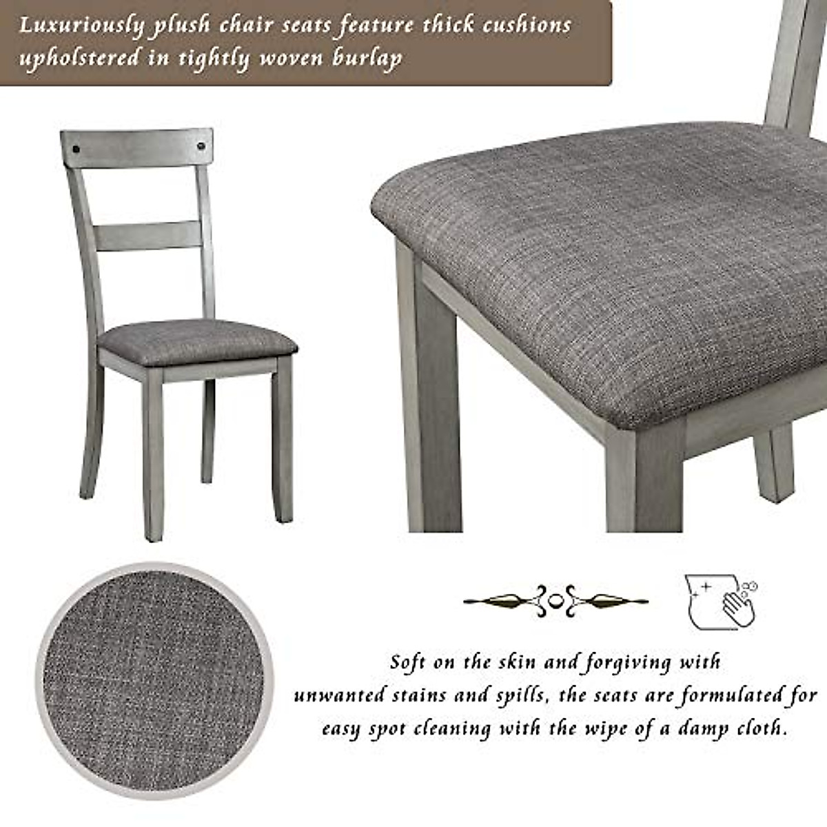 Merax 5 Piece Dining Table Set for Small Space, Farmhouse Style, Wood Square Dining Room Table Set with Square Kitchen Table and 4 Padded Chairs Set