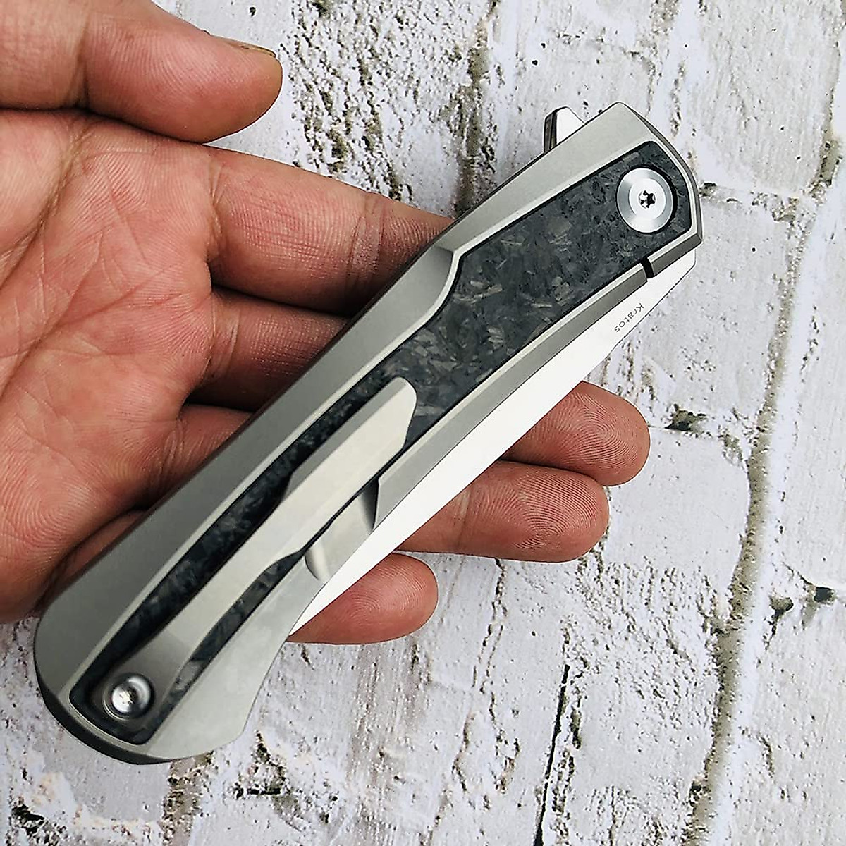 KANSEPT Kratos Flipper S35VN 8.69in Folding Pocket Knives with 3.79in Clip Point Blade and Titanium Handle with Shred Carbon Fiber Inlays, EDC Outdoor Hunting Camping Folders Folding knife K1024A1