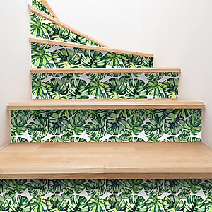 CHIHUT Green Leaf Peel and Stick Wallpaper 17.7''x236'' Green Tropical Botanical Palm Leaf Wallpaper Mural Self Adhesive Removable Wall Paper Vinyl Leaves Contact Paper for Wall Cabinets Nursery Decor