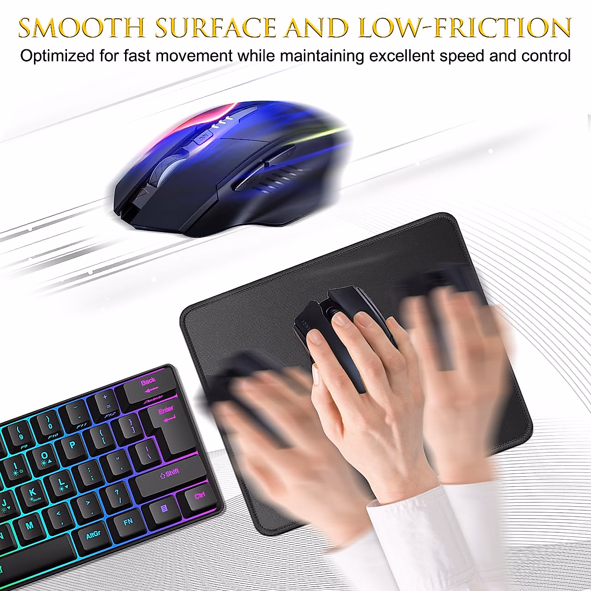 JIKIOU 3 Pack Mouse Pad with Stitched Edge, Comfortable Mouse Pads with Non-Slip Rubber Base, Washable Mousepads Bulk with Lycra Cloth, Mouse Pads for Computers Laptop Mouse 10.2x8.3x0.12inch Black