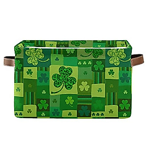 ALAZA Happy St.Patrick's Day Clover Leaf Plaid Foldable Storage Box Storage Basket Organizer Bins with Handles for Shelf Closet Living Room Bedroom Home Office 2 Pack