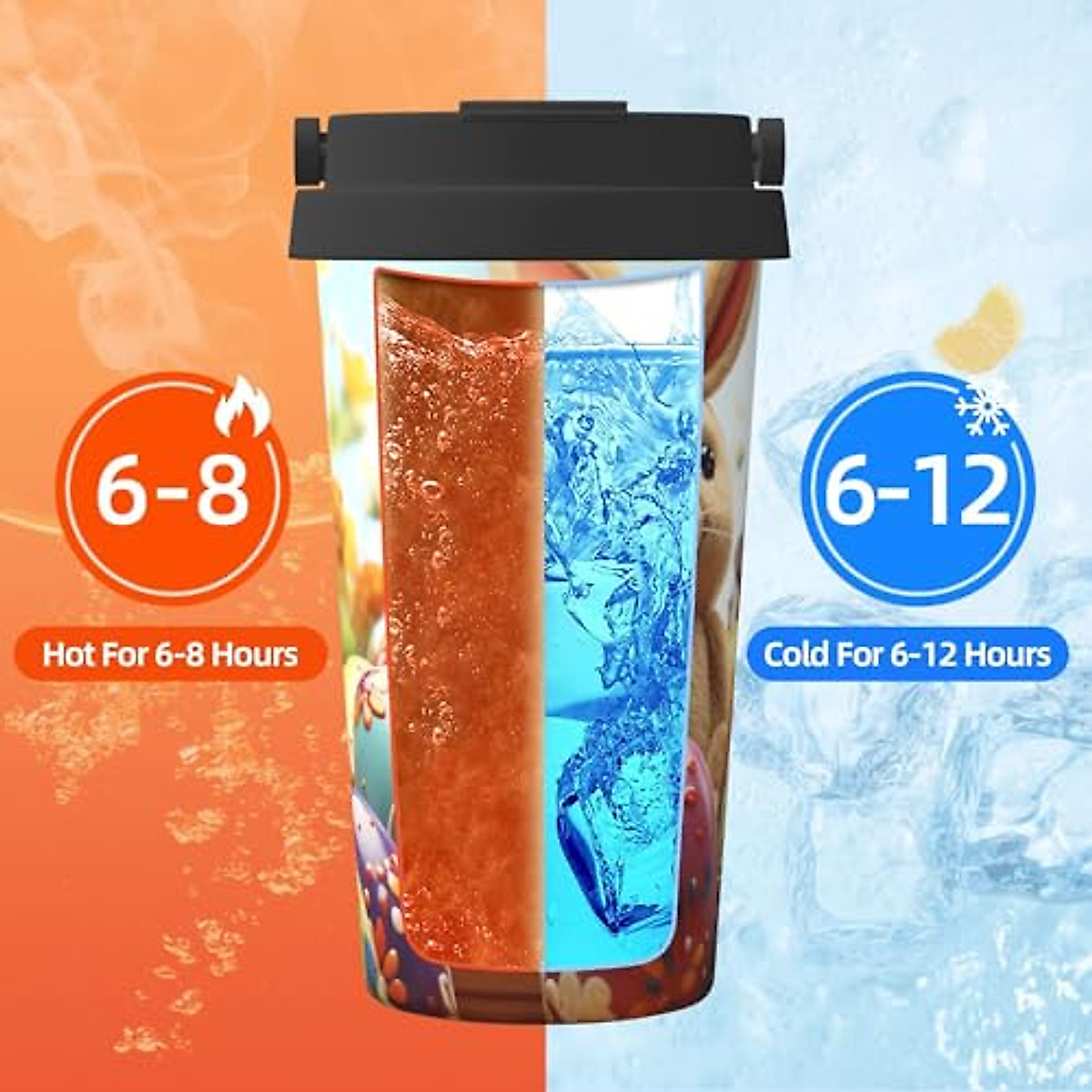 GTKSYNVE Reusable Coffee Mug with Lid and Handle, Easter Colorful Eggs Tumbler for Hot & Cold Drinks 16oz Stainless Steel Insulated Coffee Tumblers Double Wall Vacuum Thermal Cup