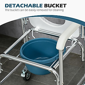 HOMCOM 3-in-1 Shower Commode Wheelchair, Transport Beside Commode Chair, Waterproof Rolling Over Toilet Chair 330 lbs. Weight Capacity with Padded Seat, White