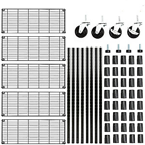 Catalina Creations Black 5-Shelf Storage Shelves,Heavy Duty Wire Shelving with Wheels, Adjustable Steel Wire Shelving Unit with 5-Shelf Liners for Garage, Kitchen, Office