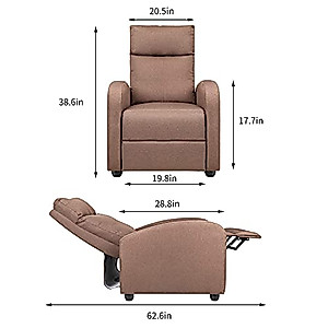 Flamaker Fabric Recliner Chair Massage Recliner Sofa Chair Adjustable Reclining Chairs Home Theater Single Modern Living Room Recliners with Thick Seat Cushion and Backrest (Brown)