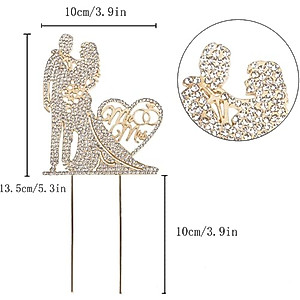 Mr and Mrs Cake Topper Rhinestone Metal Love Couple For Wedding/Engagement/Bridal Shower/Anniversary/Birthday Gold