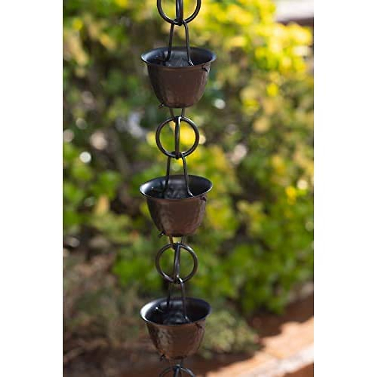 Monarch Rain Chains 18106 Aluminum Hammered Cup, 8-1/2 Feet Length Replacement Downspout for Gutters, Rain Chain 8.5 Ft, Black