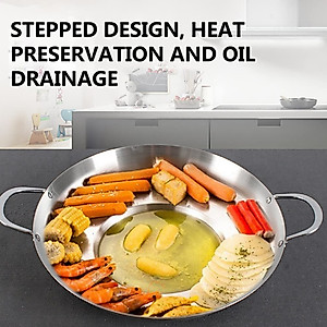 DOITOOL Flat Frying Pan Stainless Steel Comal Frying Bowl Comal Convex Cookware Stir Fry Pan Outdoors Heavy Duty Acero （ 38cm ） Mexican Discada Pan