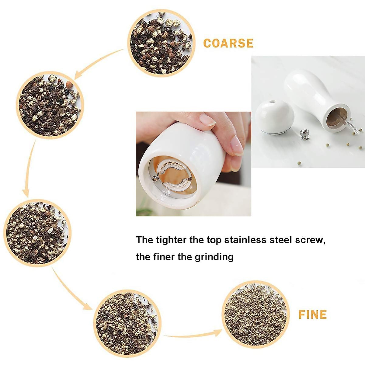 Pepper Grinder, Salt and Pepper Grinder, Salt Grinder, Elegant Wood Salt and Pepper Mill, Ceramic Grinder Core, Refillable Manual Spice Mill Adjustable Coarseness Salt Pepper Grinder