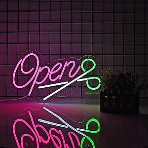 Hair Cut Salon Open Neon Sign for Barbershop Scissors Wall Décor with Dimmable Switch LED Haircut Barber Neon Business Signs Light