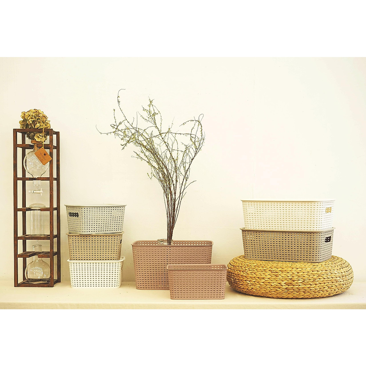 OLLIC Plastic Bins Large Storage with Lids | Korean Organizer Bin Basket Set for Organizing Baskets in Closet and Home (GRAY, LARGE_4PK)