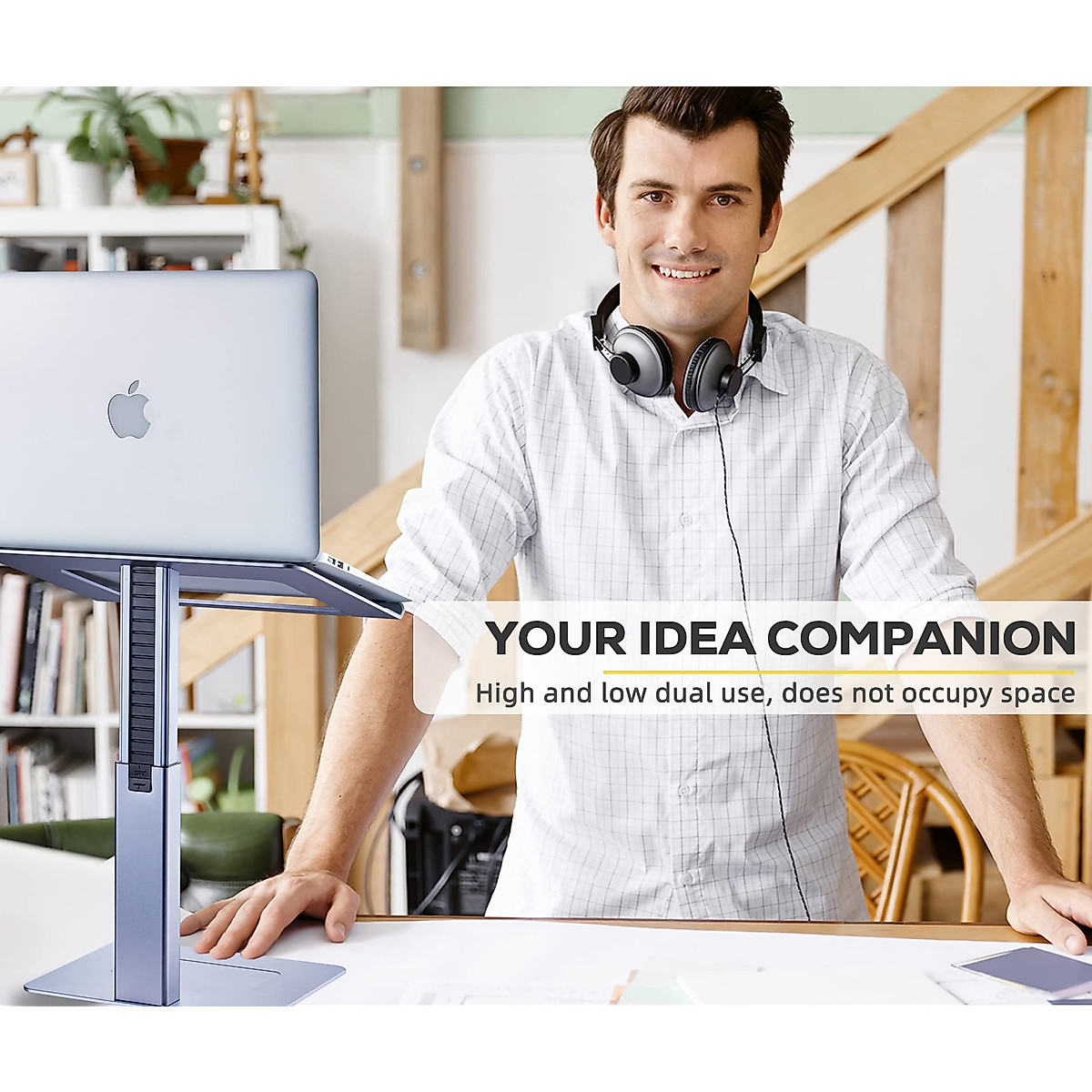 Adjustable Laptop Stand for Desk, DJ Laptop Stand Adjustable Height, Laptop Raised Stand for Standing & Sitting Mode, Laptop Riser Stand of Elevated Stand, Tall, Strong and Airflow Even for 17 inch