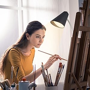 ONEXT LED Clip on Table Lamp with 1 USB Charging Port, Adjustable Neck, On/Off Switch, Modern Desk Lamp for Reading, Working, Studying, Gentle Warm White Light, Eye Protect