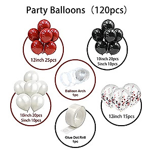 Black Red Balloons Garland Arch Kit - 120Pcs White Red Black Confetti Latex Balloons for Wedding Baby Shower Birthday Graduation Party Decorations Supplies