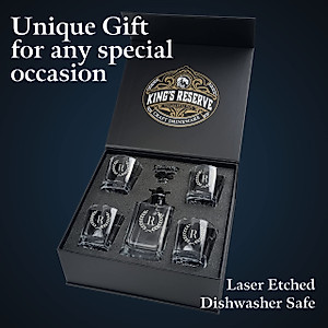 Whiskey Decanter Sets for Men Women - Personalized Whiskey Decanter Set with Glasses - Crystal Decanter set with 4 Laser Engraved Custom Whiskey Glasses - Engraved Whiskey Gifts for Men Women