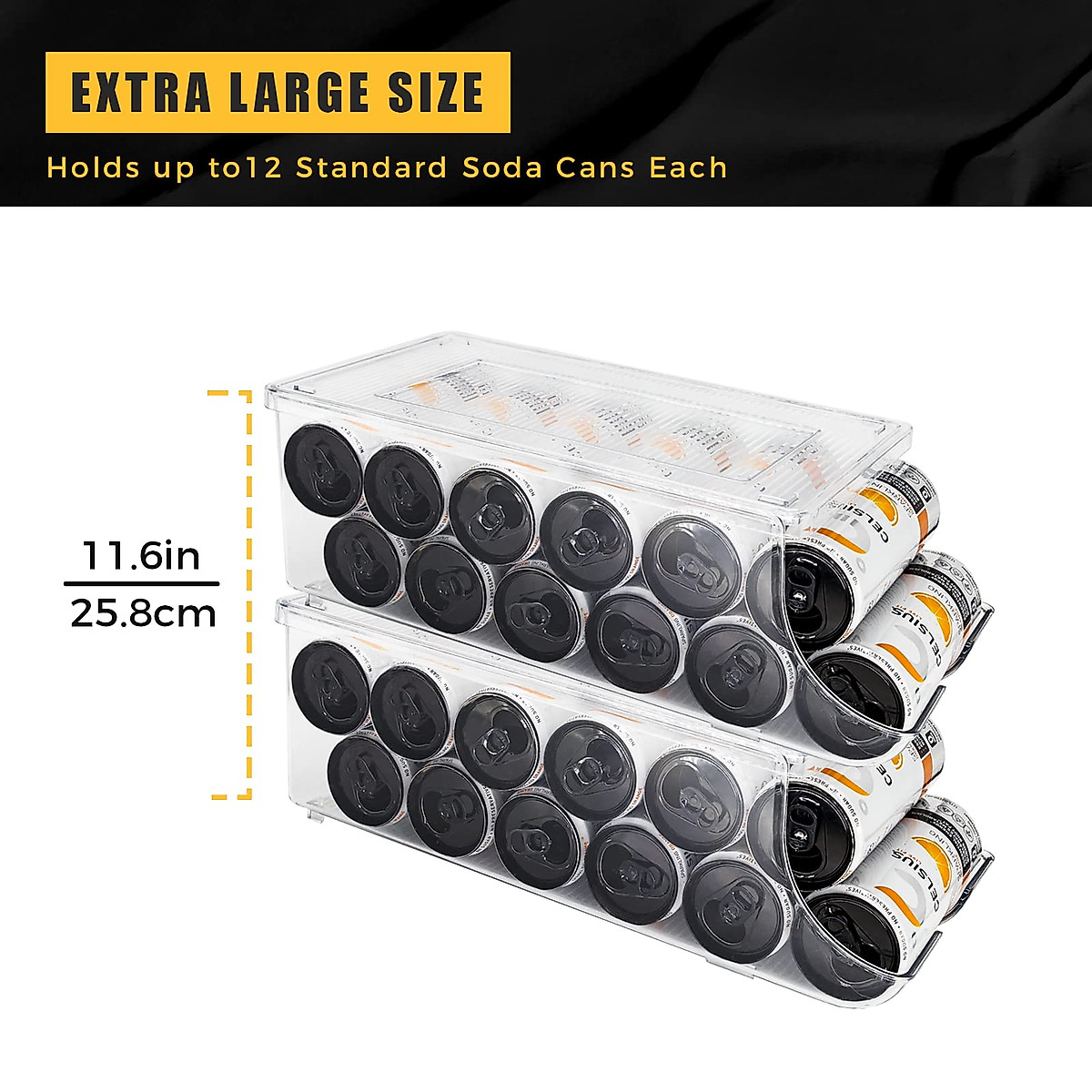 SCAVATA 4 Pack Soda Can Organizer & 2 Pack Skinny Can Organizer for Refrigerator