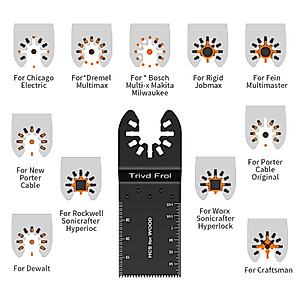 Trivd Frol 45PCS Oscillating Saw Blades, Premium Multitool Blades Kits for Wood Metal Plastics, Oscillating Tool Blades Fit Dewalt Worx Rockwell Milwaukee Makita Ryobi Bosch Fein Porter Genesis Black