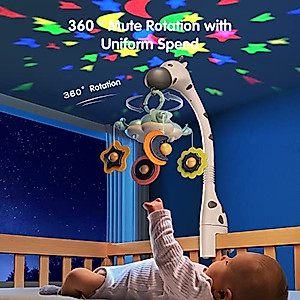 TUMAMA Baby Crib Mobile,3 in 1 Crib Toys with Remote Control,Projection Night Light, Music and White Noise, Mute Spin Motor Nursery Sensory Toys for Infant 0 3 6 9 Month Newborn Xmas Gift