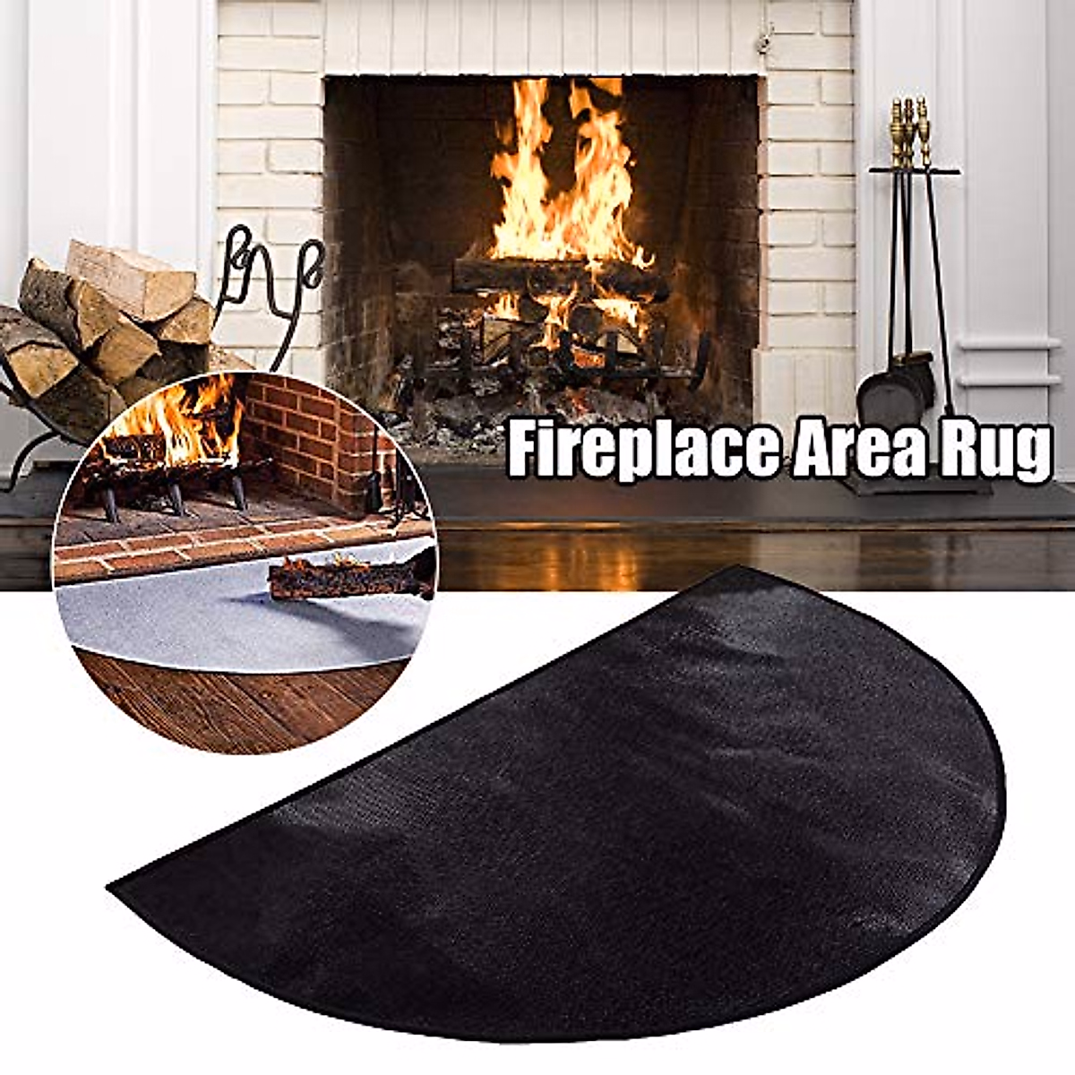 iayokocc Fireplace Mat Fire Retardant Area Rug, Half Round Hearth Fireplace Nonslip Area Mat Protective Floor for Outdoor(Grey,Size:24x42inch)