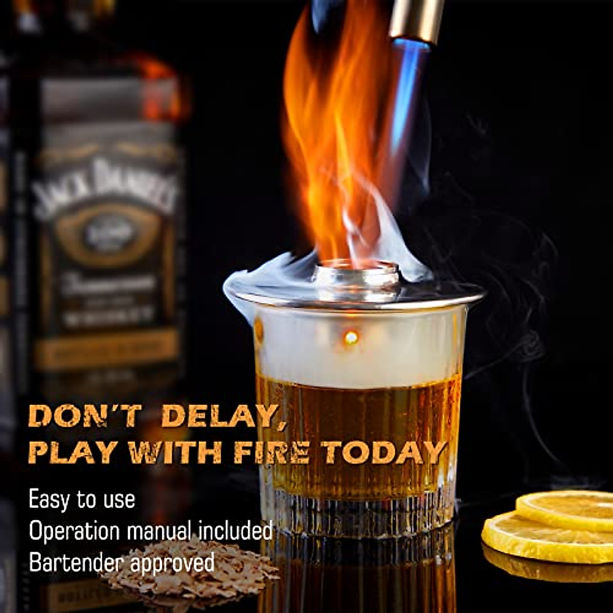 Cocktail Smoker Kit, Whiskey Smoker Kit, Stainless Steel Drink Smoker, Bourbon Smoker Kit with 4 Flavor Wood Chips, Old Fashioned Smoker Kit with Carrying Case, Whiskey Gifts for Men (Stainless Steel)