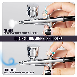 XDOVET Airbrush Kit Dual-Action Gravity Feed Air Brush Gun with 0.3mm and 1/4 oz. for Hobby, Models, Art, Tattoo, Nail Art, Cake