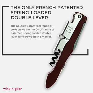 Coutale Sommelier Advantage Waiters Corkscrew - Burgundy - Spring-Loaded Single-Lever Wine Bottle Opener with Sharp Micro-Serrated Knife for Bartenders & Chefs - Kitchen Accessories and Gifts