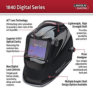 Lincoln Electric Viking 1840 Black Welding Helmet - Auto Darkening - 4C Lens Technology - K3023-3