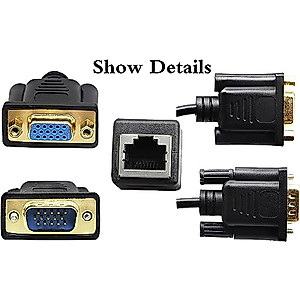 zdyCGTime RJ45 to VGA Cable, VGA 15-Pin Port Female&Male to RJ45 Female Cat5/6 Ethernet LAN Console for Multimedia Video（15CM/6Inch） 2Pack