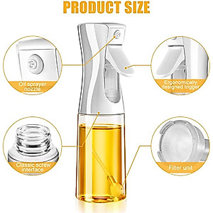 200ml Glass Olive Oil Sprayer Mister, Oil Spray Bottle for Cooking, Salad Dressings, Baking, Frying and More, Chefs No. 1 Kitchen Small Appliances, Small glass Bottles Handy for Women (White - Glass)