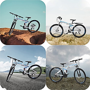 26 inch Folding Mountain Bike 21 Speed Mountain Bicycle Precision Shifting with Double Disc Brake MTB Bicycle Adjustable Saddle Height Blue White for Adults (Blue White 26inch)